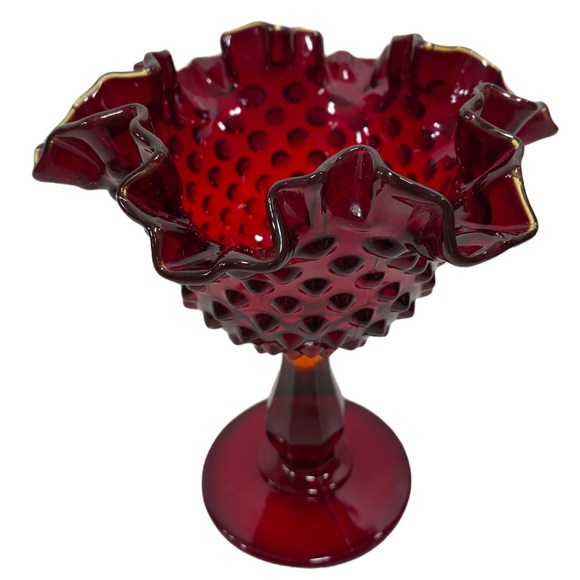 Fenton | Art | Vtg Fenton Ruby Gold Crest Candy Dish Pedestal Glass ...